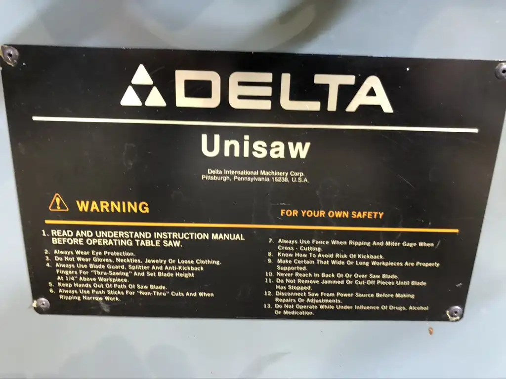 Delta 10″ Unisaw Table saw, 3 HP Motor with 50″ Delta Unifensce - ibid ...